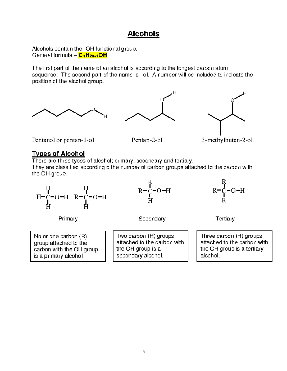 Alcohols - lecture notes - Alcohols Alcohols contain the -OH functional ...