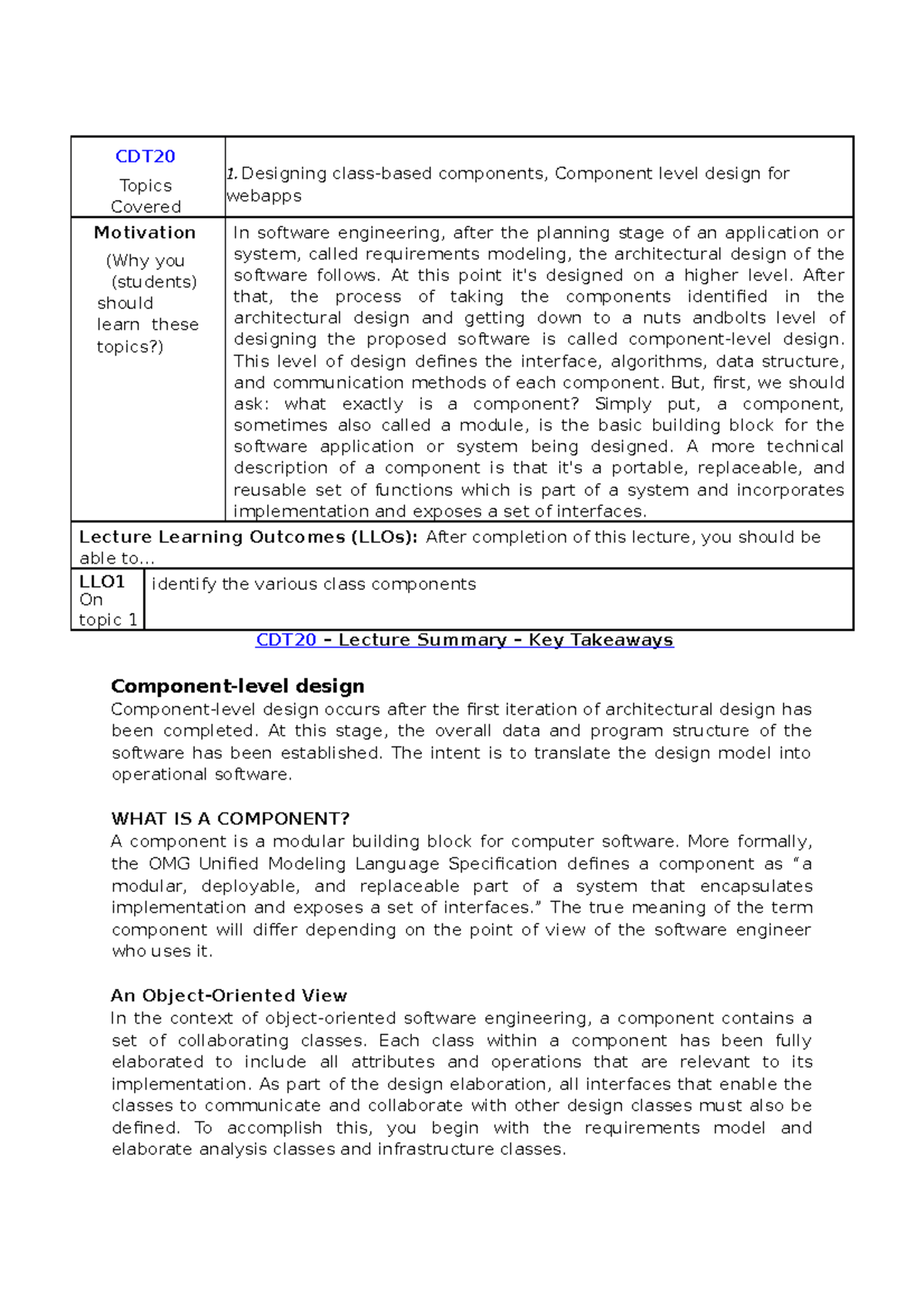 Component level design for webapps - CDT Topics Covered Designing class ...
