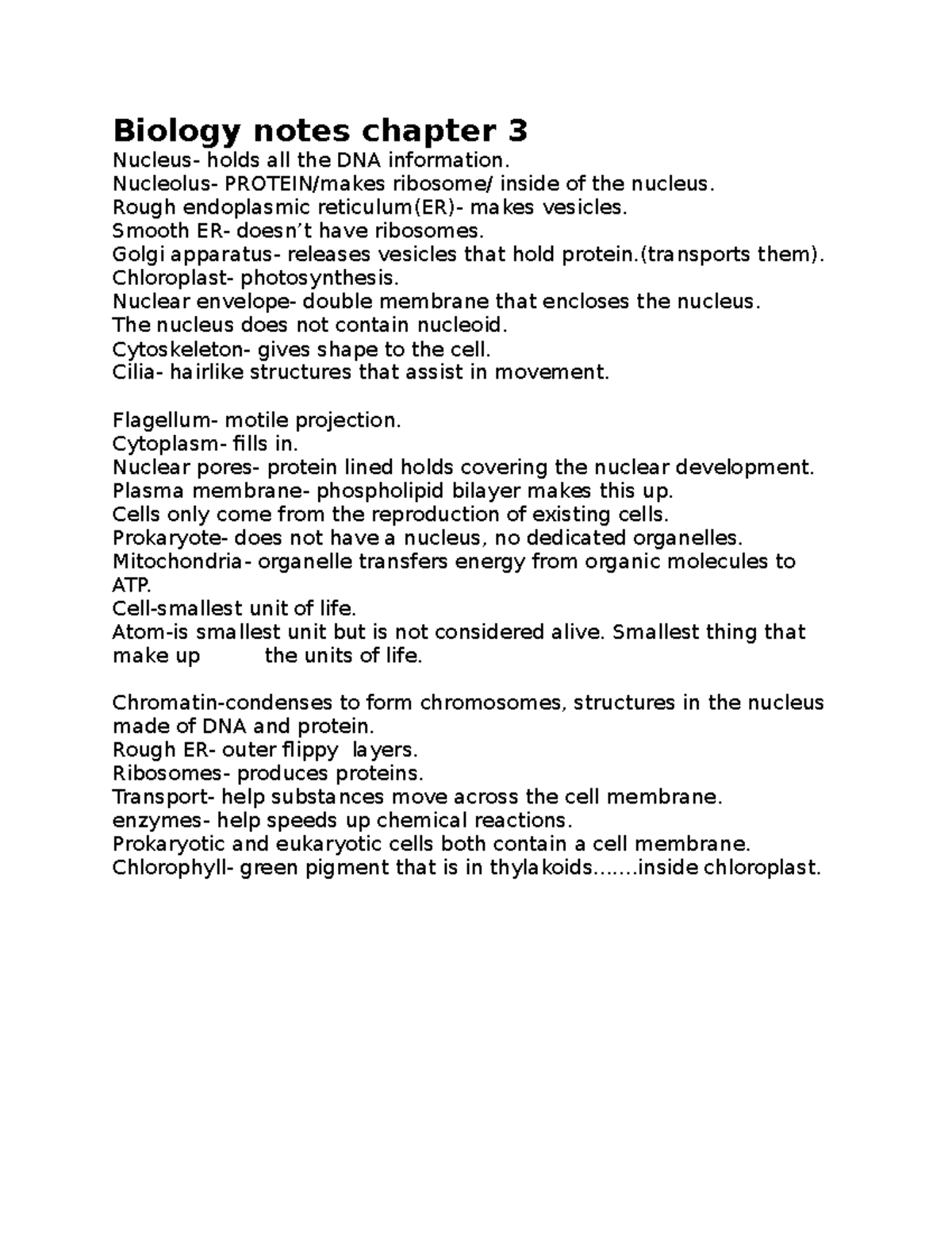 Biology notes chapter 3 - Nucleolus- PROTEIN/makes ribosome/ inside of ...
