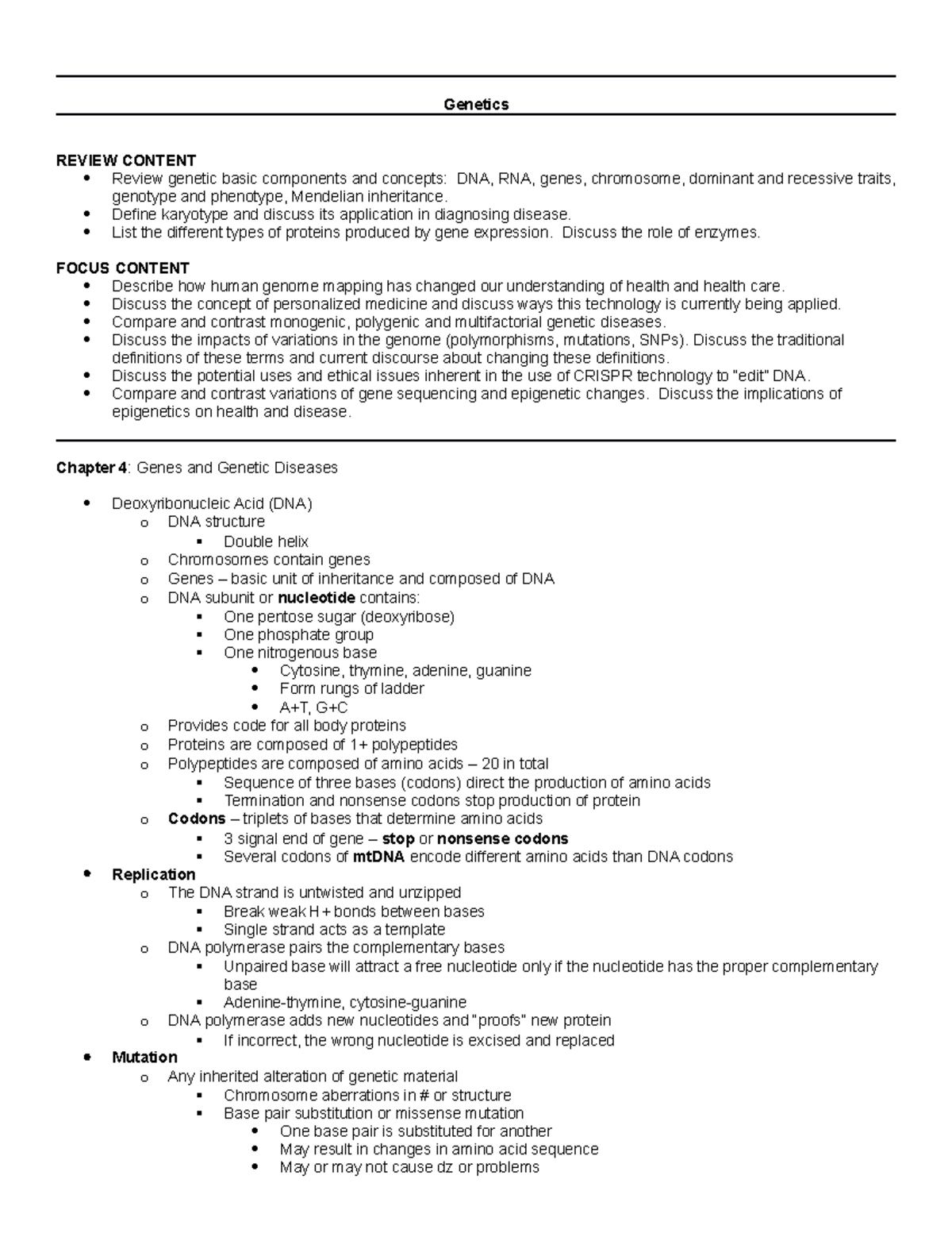 Genetics - Genetics REVIEW CONTENT Review genetic basic components and ...