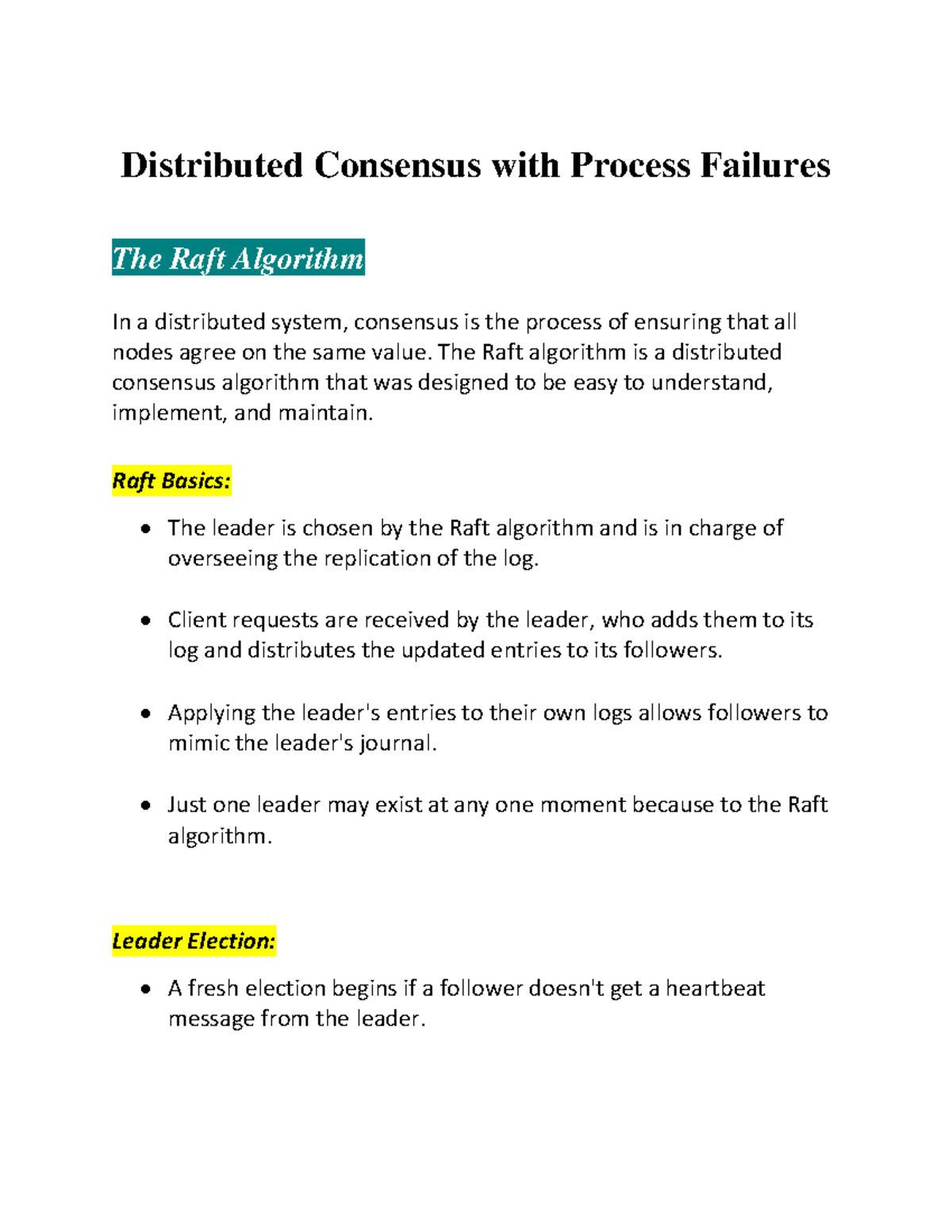Distributed Consensus with Process Failures - The Raft Algorithm ...