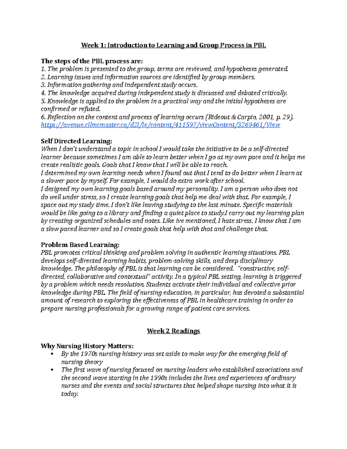 PBL Year One Exam Review - Week 1: Introduction to Learning and Group ...