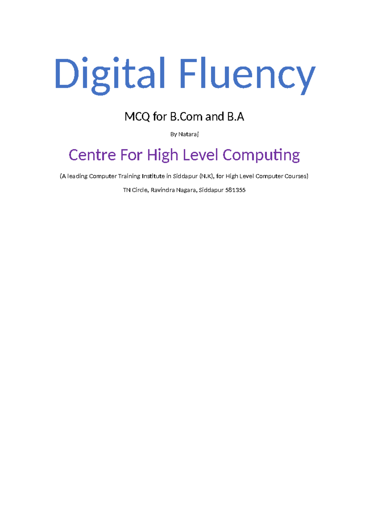 Digital Fluency MCQ by nataraj for B.Com and BA - Digital Fluency MCQ ...