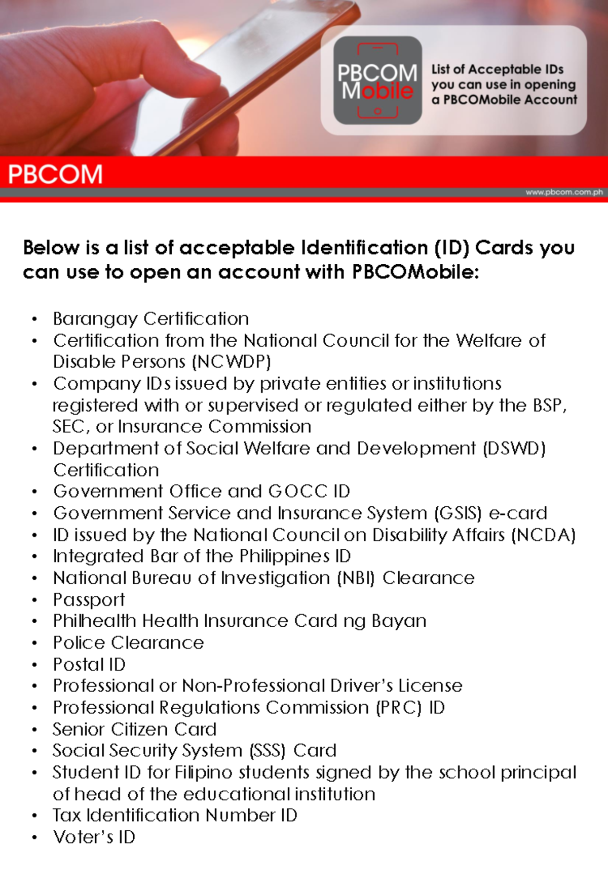 LIST OF ID - heheheheheh - Below is a list of acceptable Identification ...