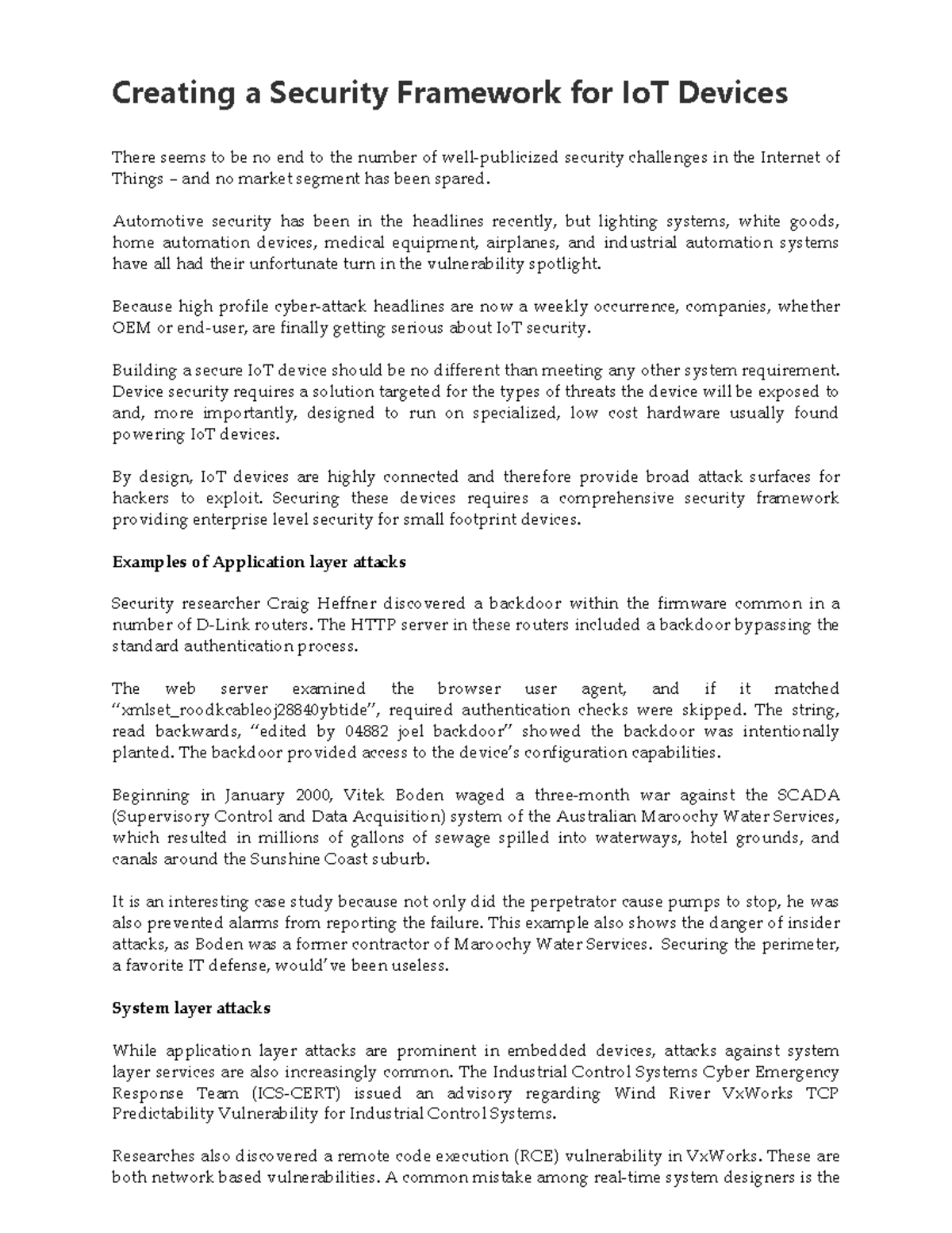 Creating a Security Framework for Io T Devices - Creating a Security ...