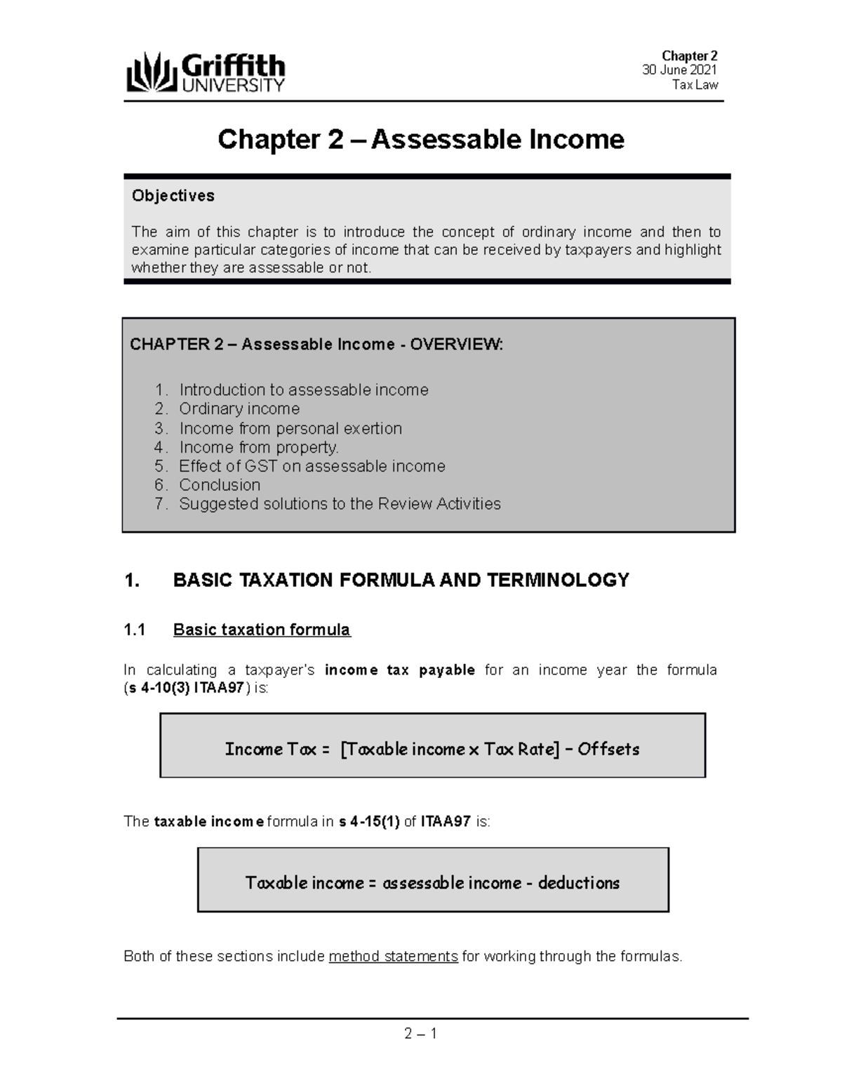 Tax Law.Study Guide Ch 2 - 30 June 2021 Tax Law Chapter 2 – Assessable ...