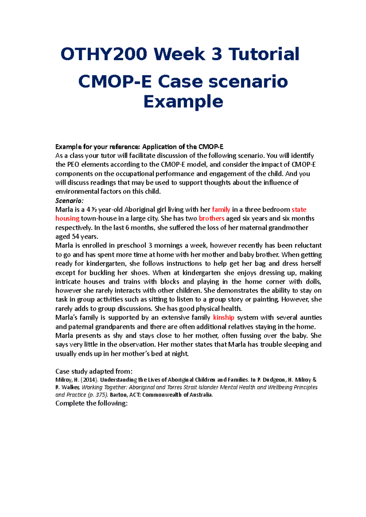 OTHY200 Week 3 Tutorial CMOP-E scenario guide - OTHY200 Week 3 Tutorial ...