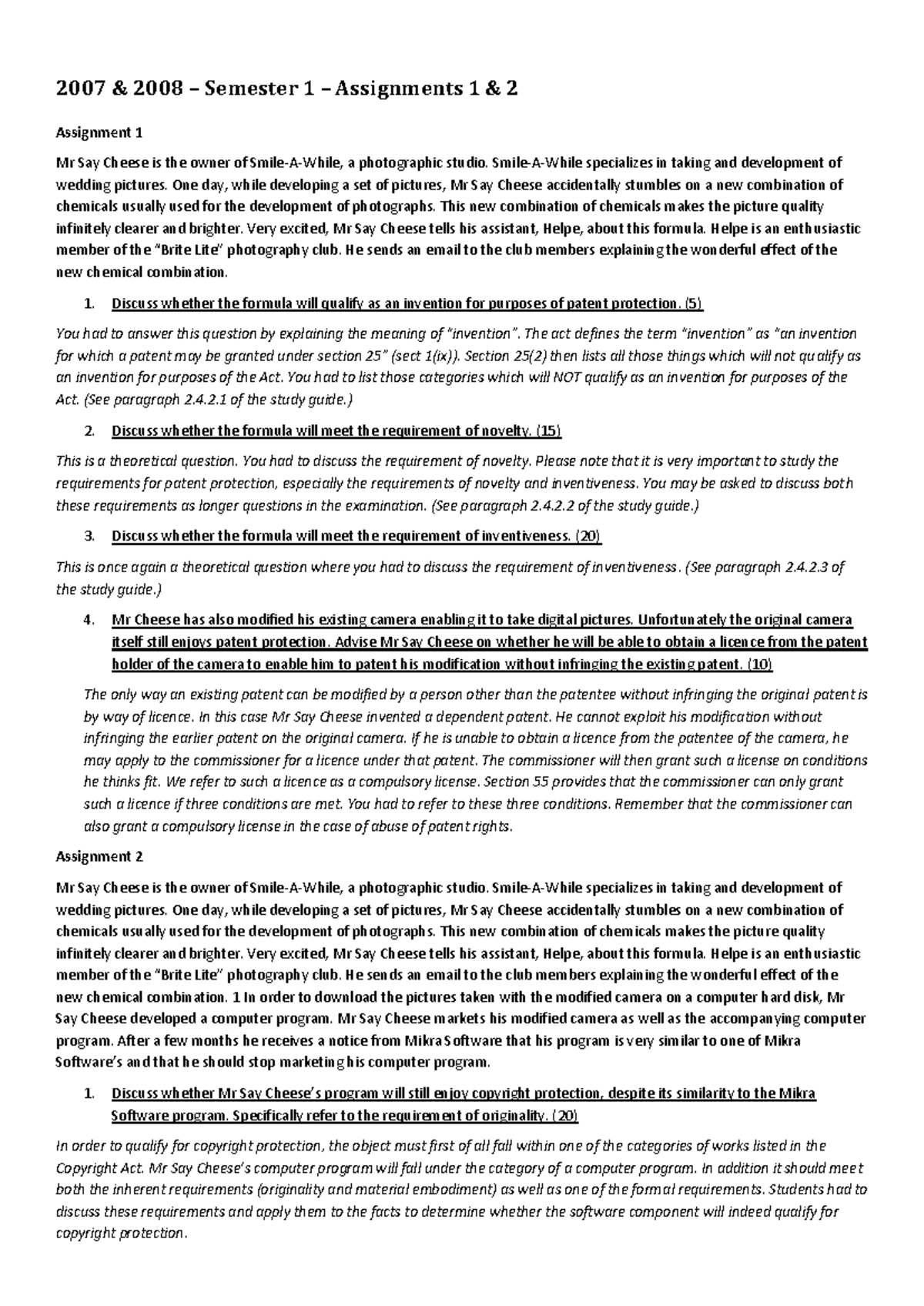 LML4801-assignments and answers - 2007 & 2008 – Semester 1 – Assignments 1 & 2 Assignment 1 ...