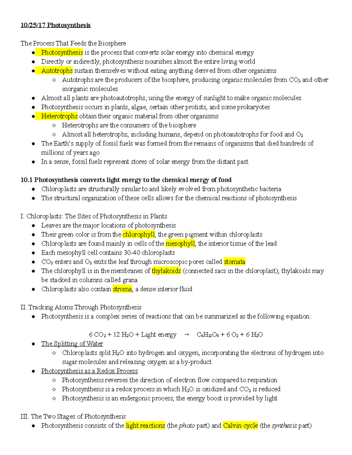 Photosynthesis - Lecture notes 11 - Photosynthesis The Process That ...