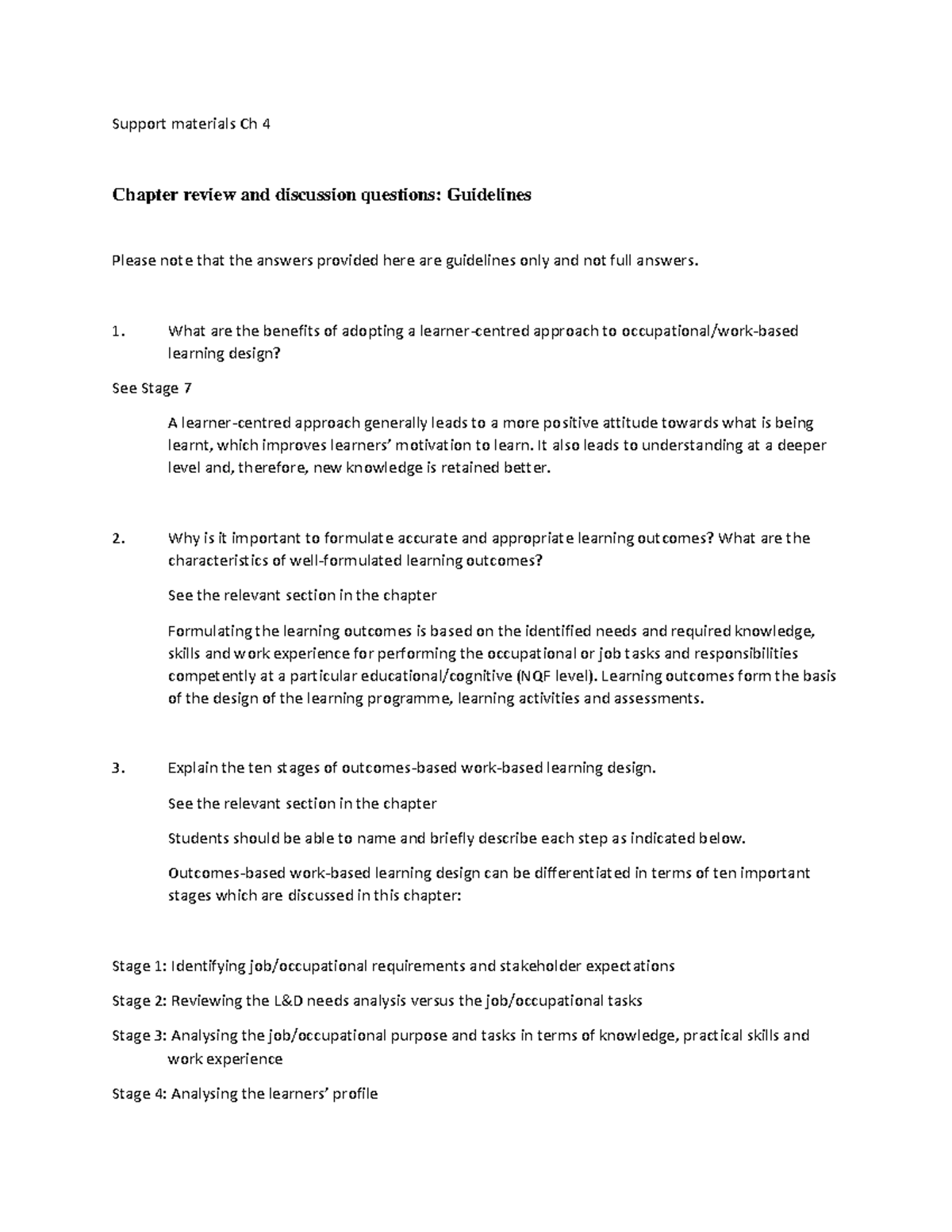 Ch 4 Guidelines Review and discussion questions and MCQ Coetzee ...