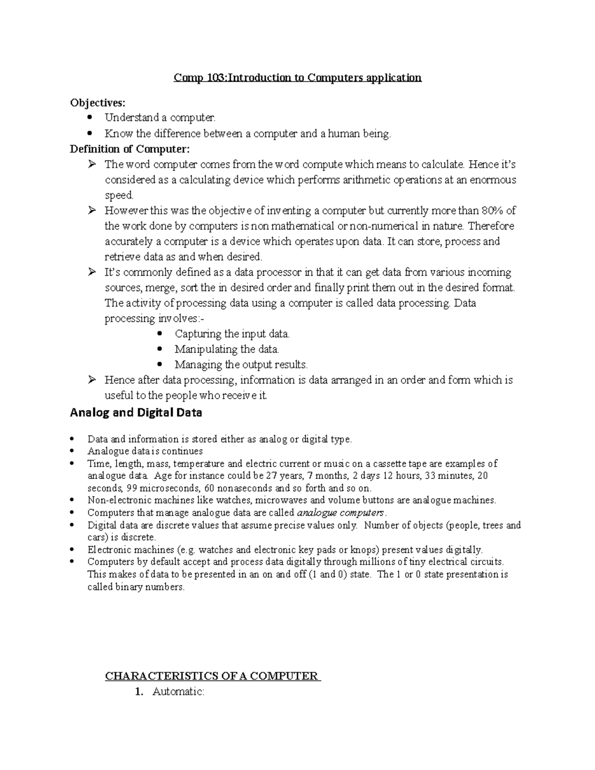 COSC 103 Handout - DR. KARURI - Comp 103:Introduction to Computers ...