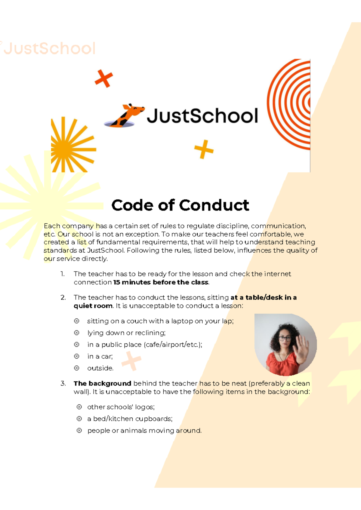 01 Just School Code of Conduct and basic instructions - Code of Conduct ...