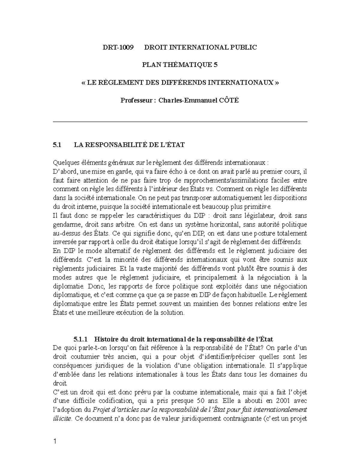 DIP - Plan 5 - thème 5 - DRT-1009 DROIT INTERNATIONAL PUBLIC PLAN ...