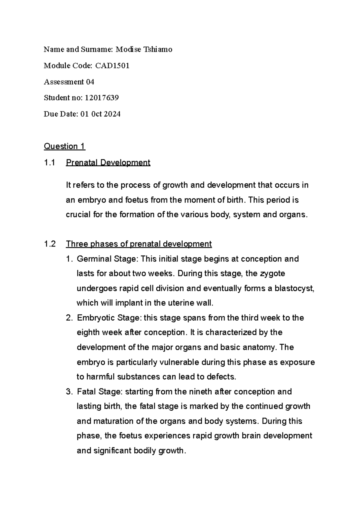 CAD1501 Assessment 04 - Name and Surname: Modise Tshiamo Module Code ...