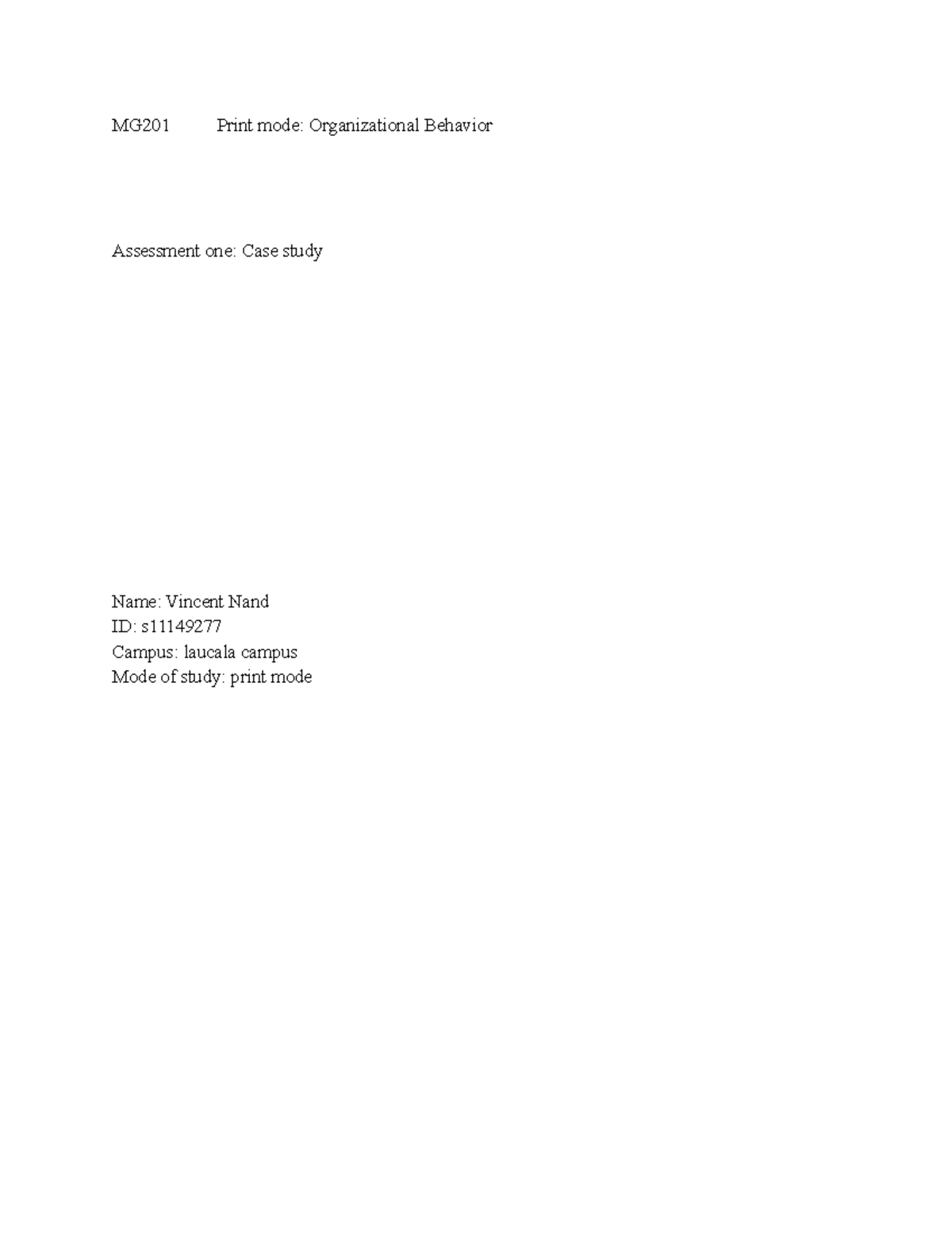 MG201 Assessment 1 - a1 notes - MG201 Print mode: Organizational ...