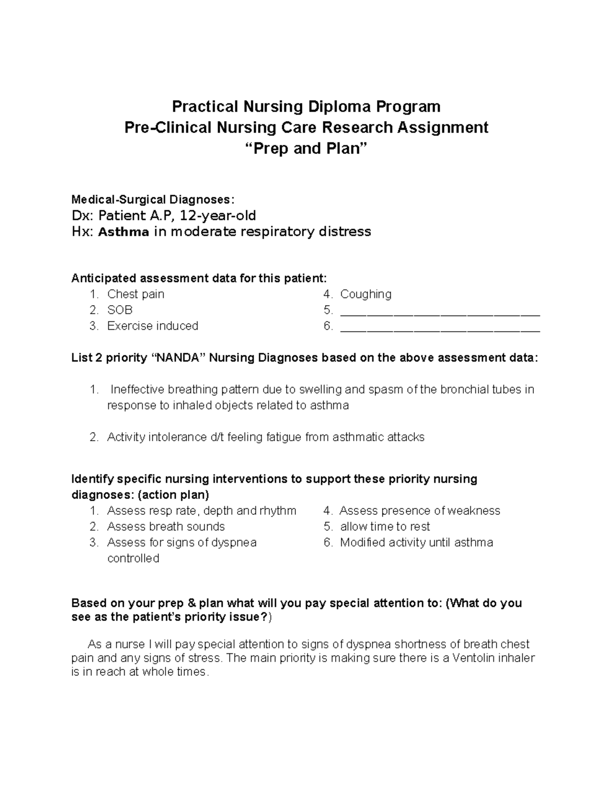 Prep and Plan mod B - prep and plan - Practical Nursing Diploma Program ...