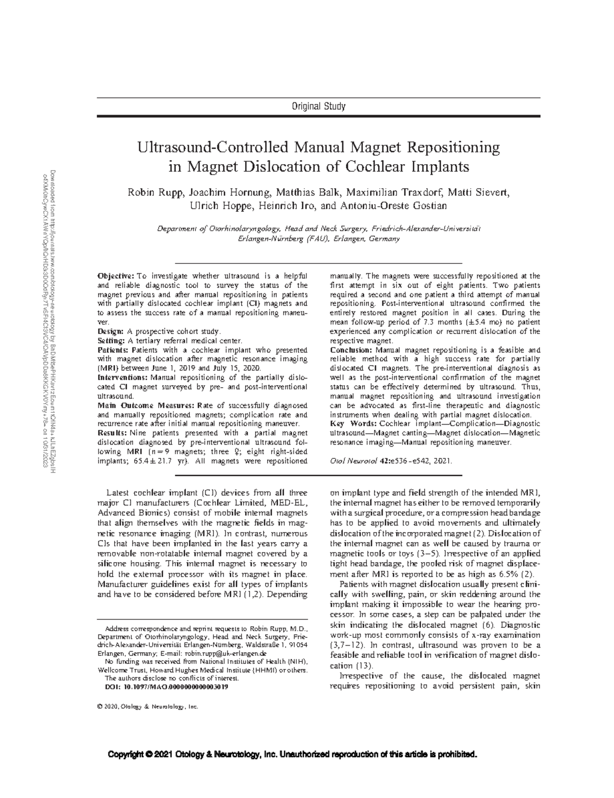 Ultrasound controlled manual magnet repositioning.17-1 - Original Study ...