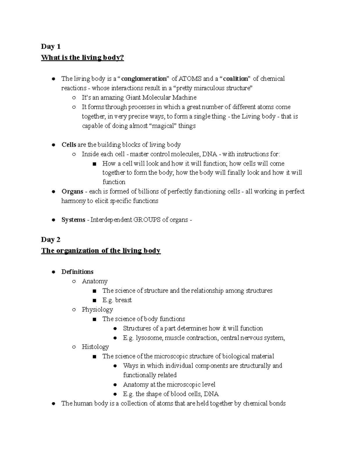 Nats 1610: The living body - Day 1 What is the living body? The living ...