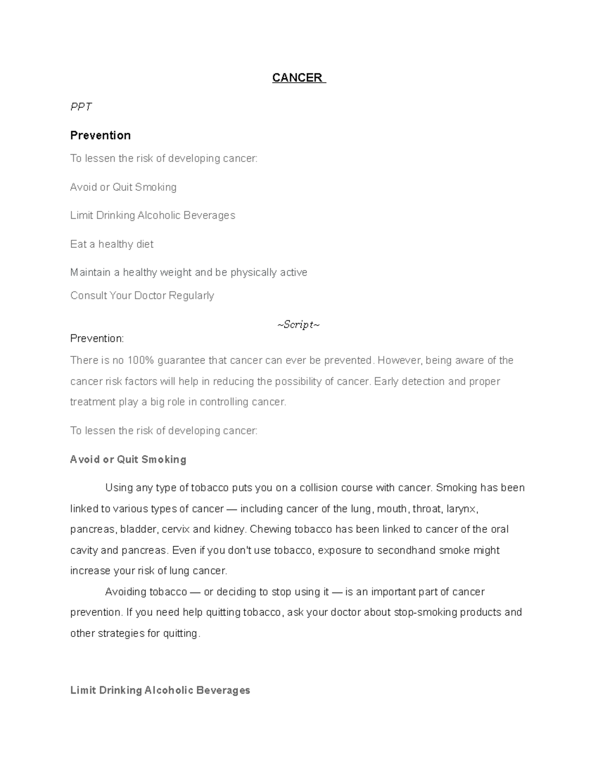 Cancer (Prevention & DOH Program) report - CANCER PPT Prevention To ...