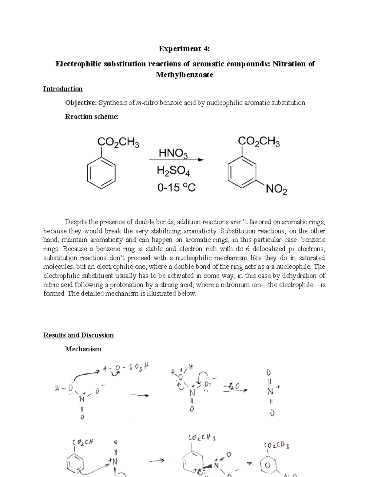 Lab Report 4 - Aromatic substitution - Experiment 4: Electrophilic ...