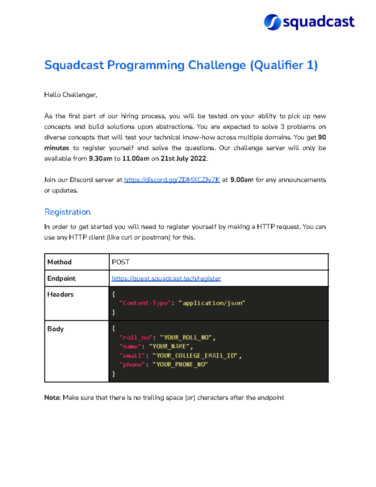 Squadcast Campus Qualifier 1 - Squadcast Programming Challenge ...
