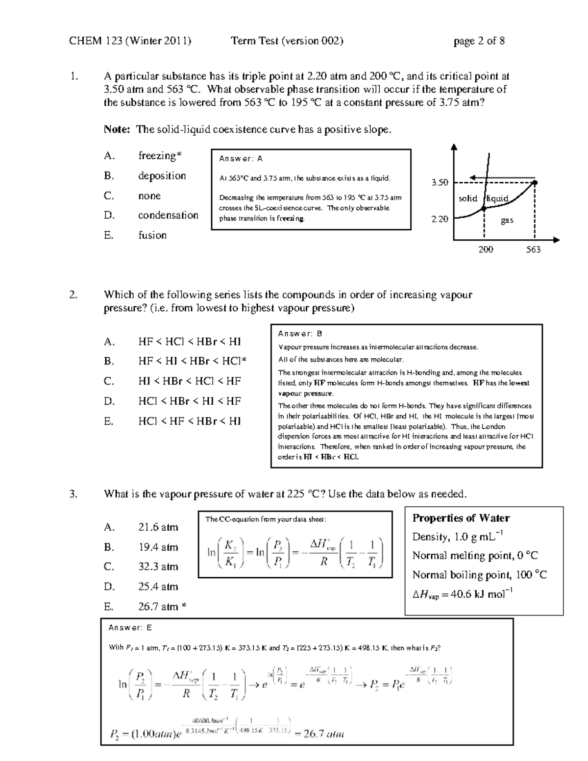 Exam 2011, questions and answers - midterm - A particular substance has its triple point at 2 ...