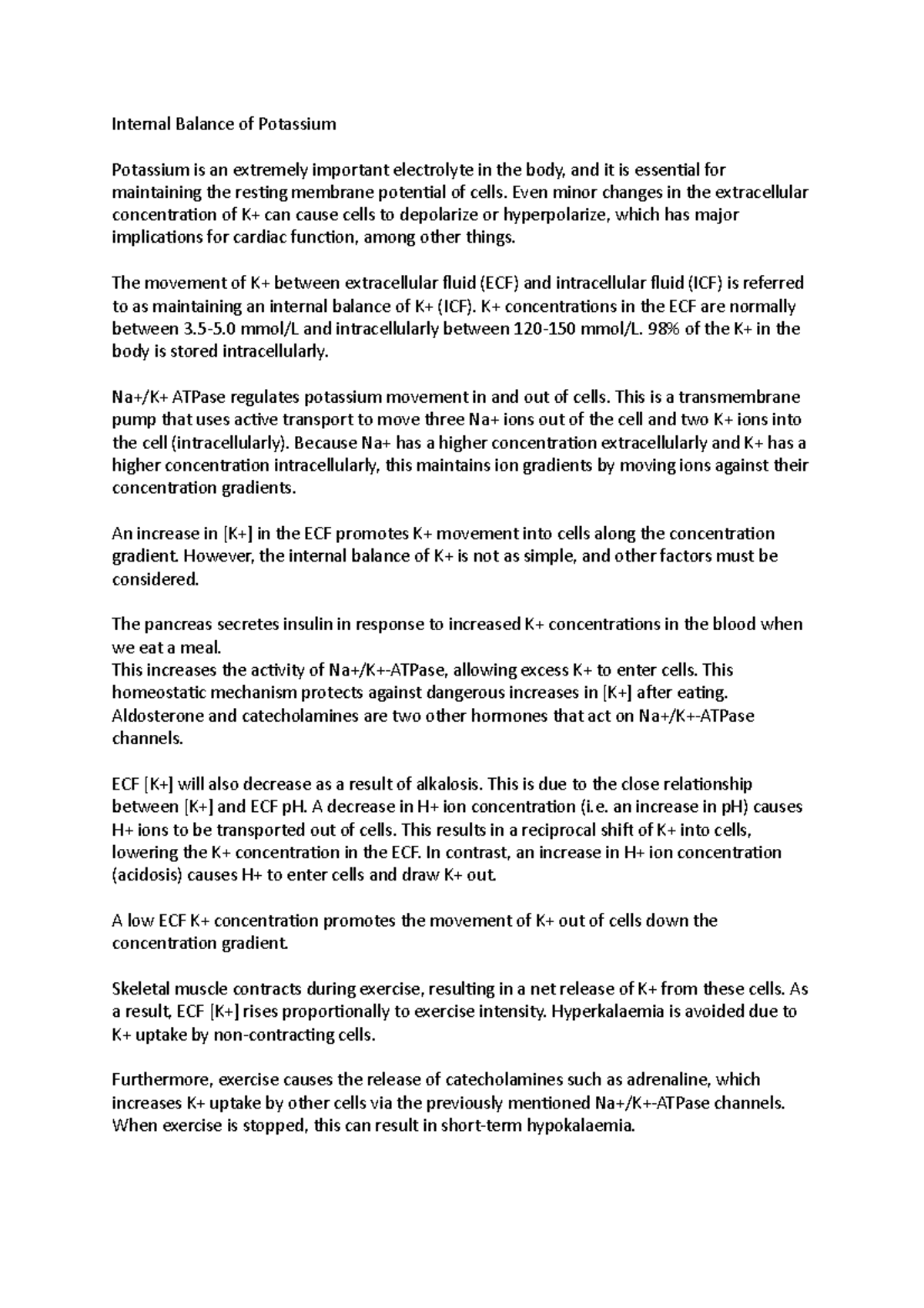 Internal Balance of Potassium - Internal Balance of Potassium Potassium ...