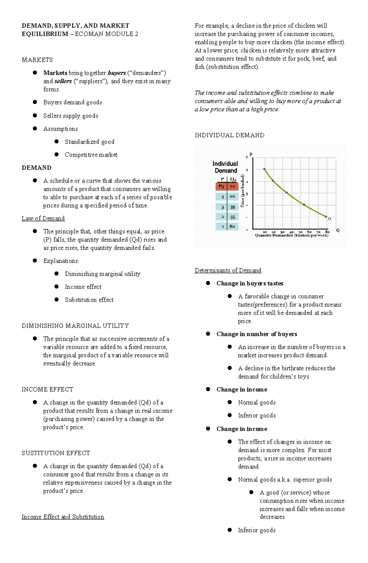 ECOMAN lecture from discussion - DEMAND, SUPPLY, AND MARKET EQUILIBRIUM ...