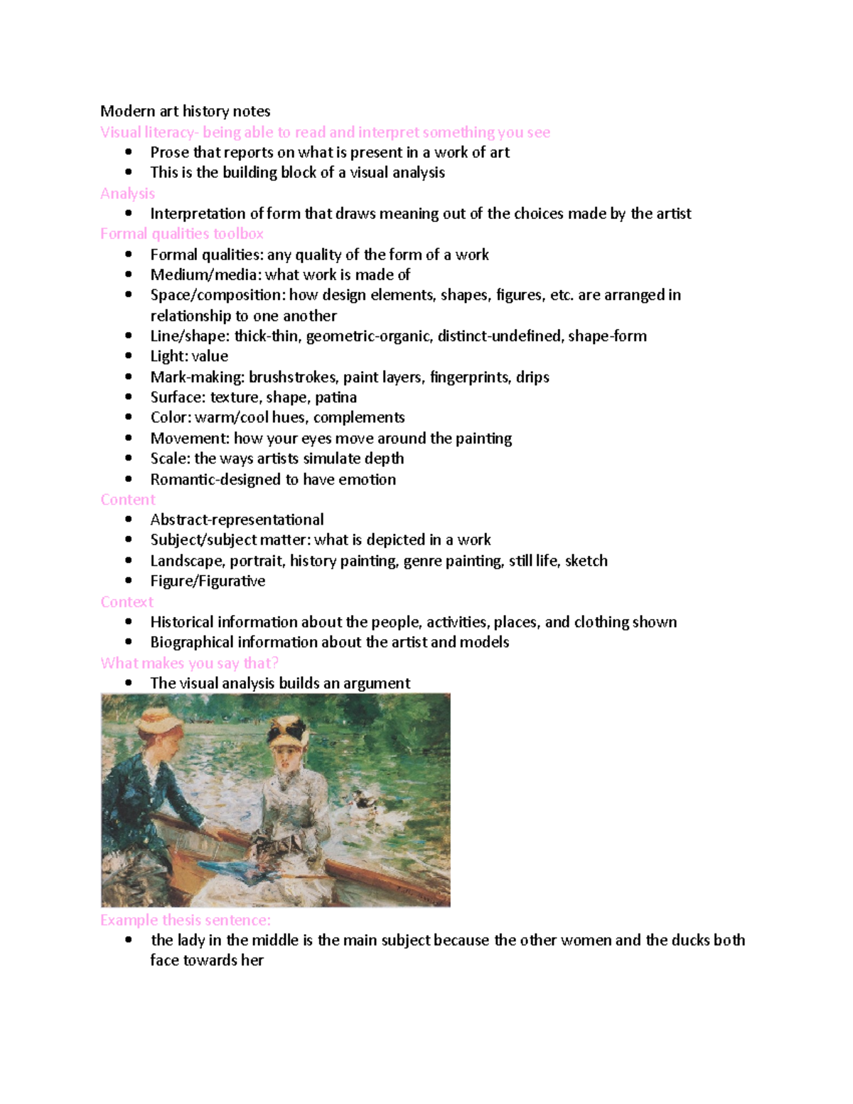 Modern art history notes - Modern art history notes Visual literacy ...