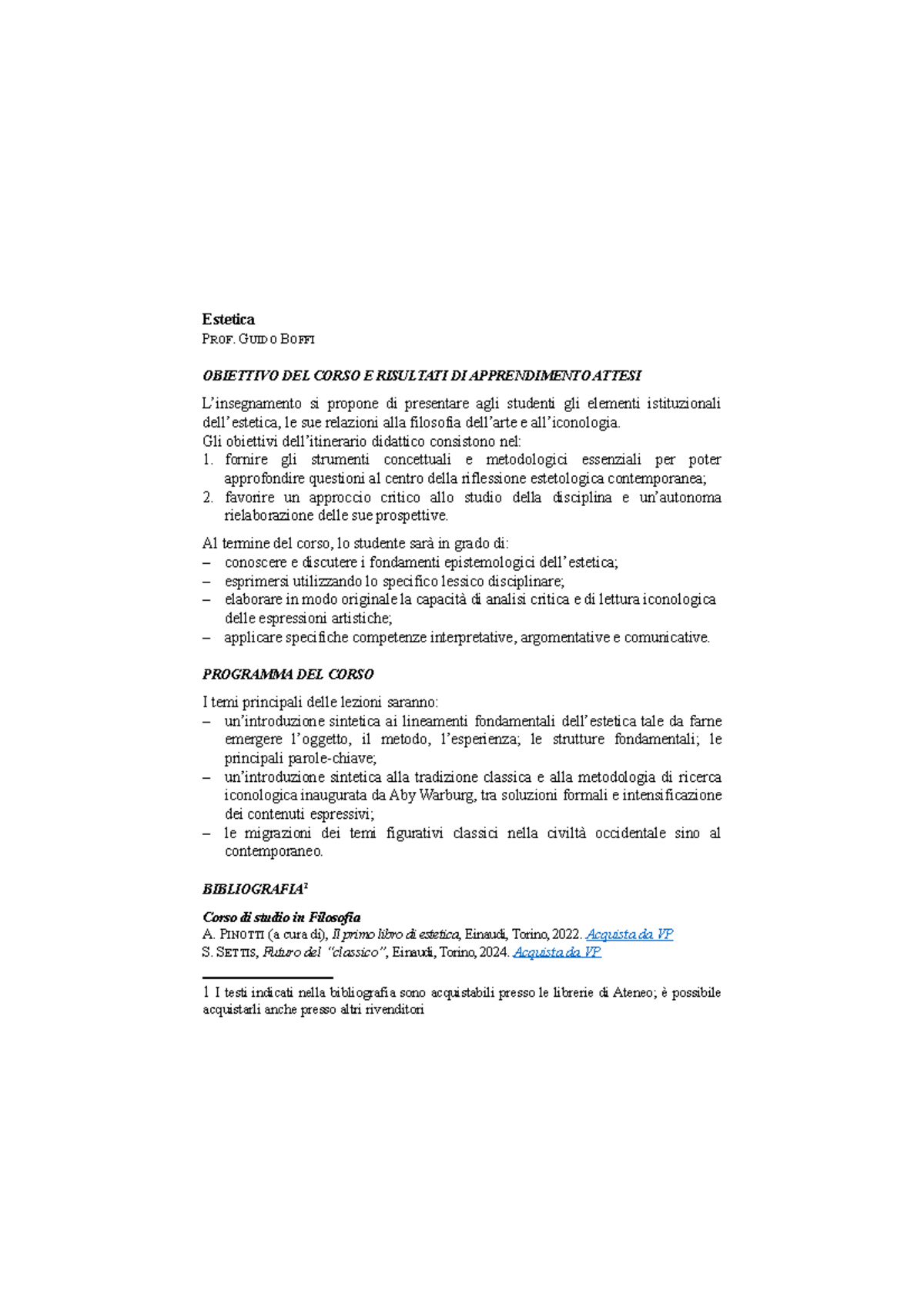 3B4A Estetica Boffi - Programma del corso - Estetica PROF. GUIDO BOFFI ...