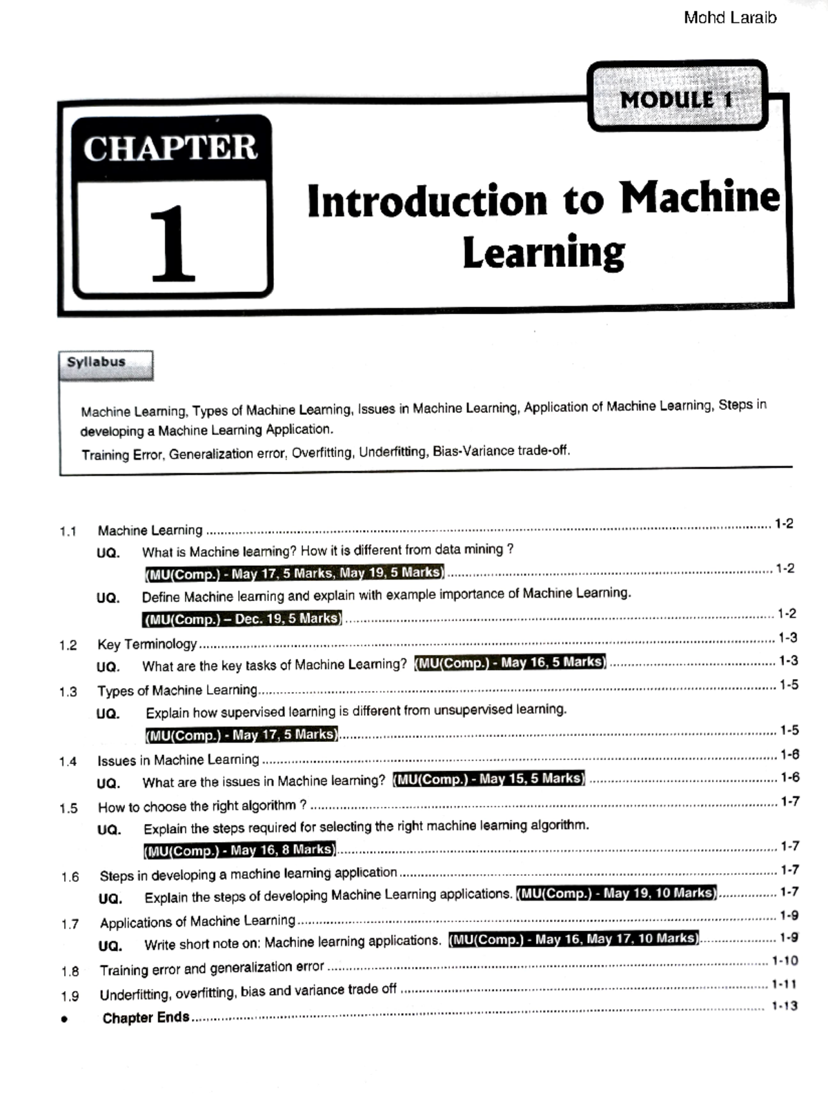 ML Tech Neo - Study - MODULE 1 CHAPTER Introduction to Machine Learning Syllabus Machine ...