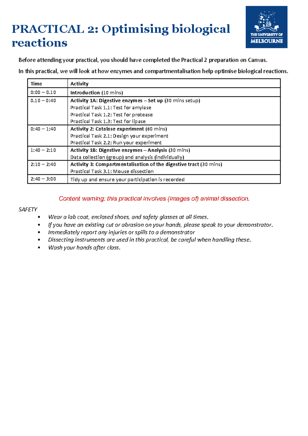 Practical 2 Worksheet - Before attending your practical, you should ...