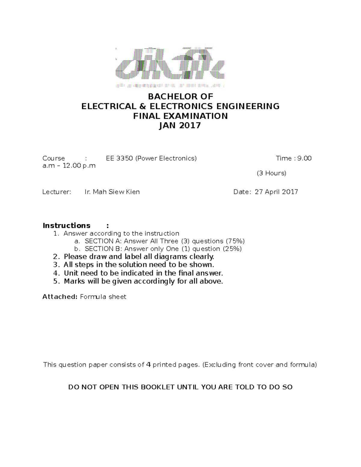 EE3350- JAN 2017 EXAM - BACHELOR OF ELECTRICAL & ELECTRONICS ...
