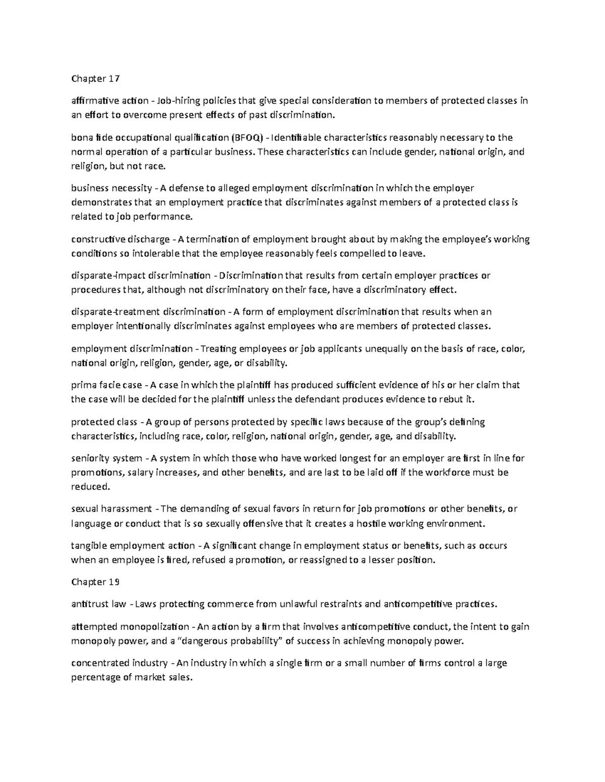 318Chapter 17 - Final Exam notes - Chapter 17 affirmative action - Job ...