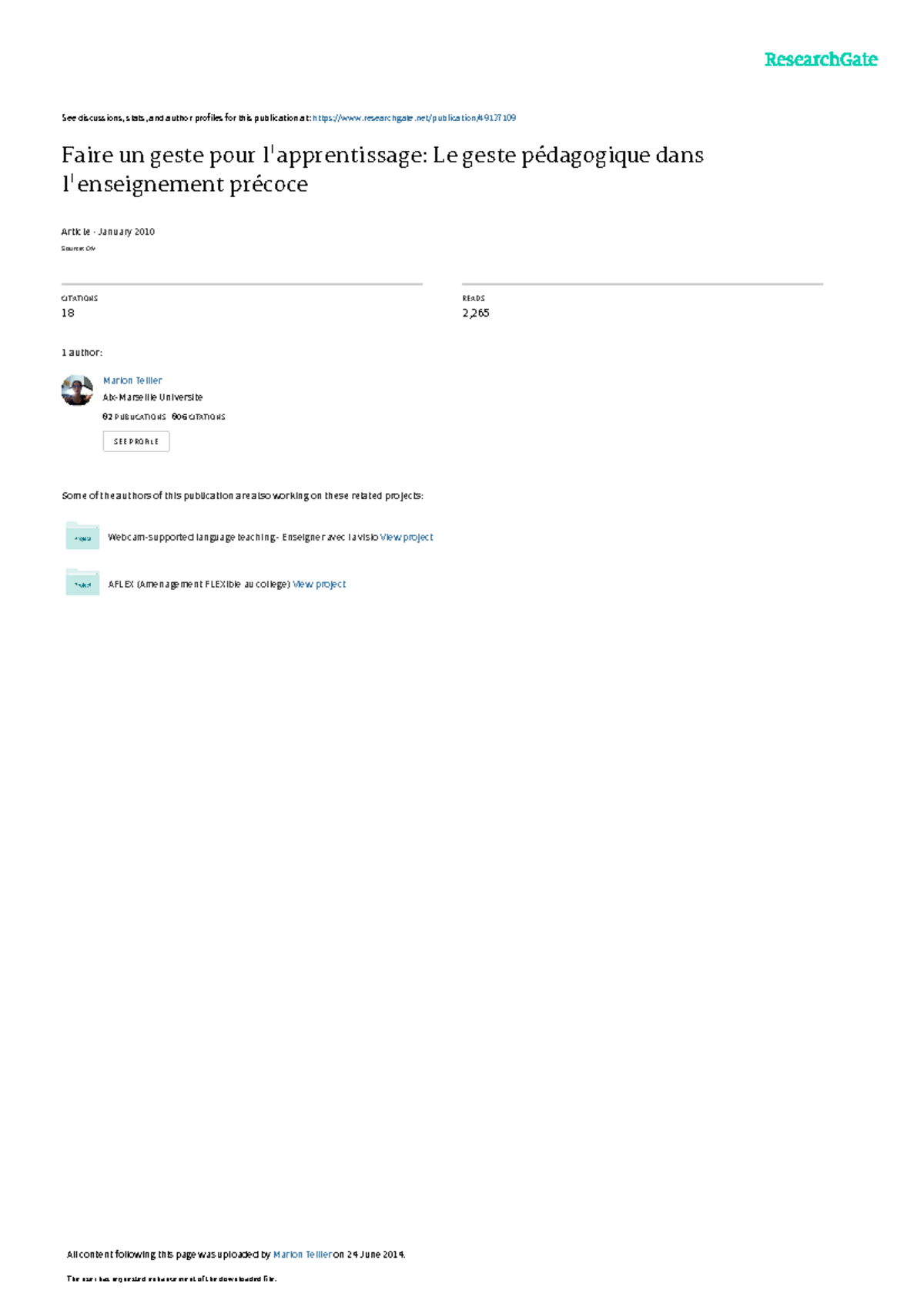Article apprentissage sensoriel - See discussions, stats, and author ...