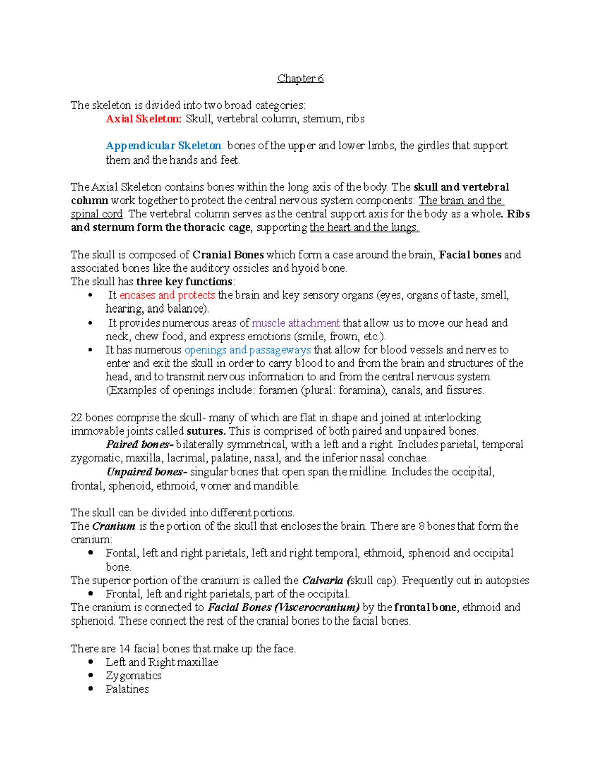 Chapter 6 - Chapter 6 The skeleton is divided into two broad categories ...