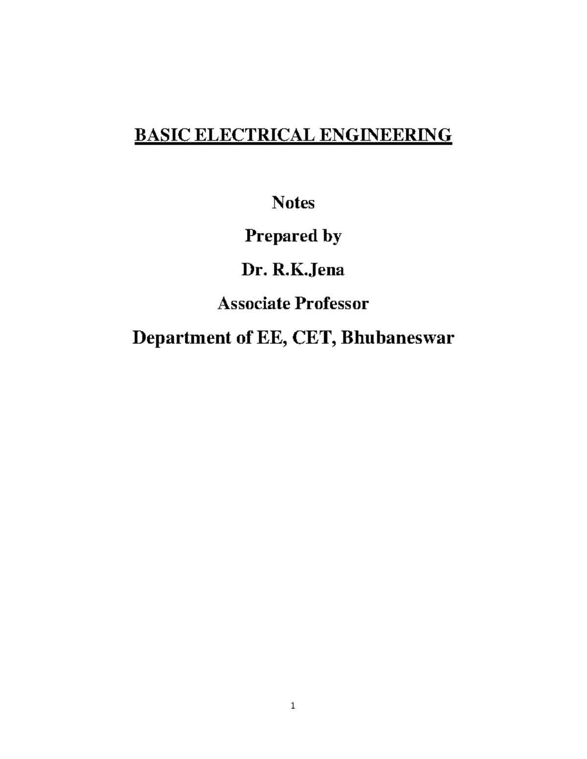231 Basic Electrical ENGG-min - BASIC ELECTRICAL ENGINEERING Notes ...