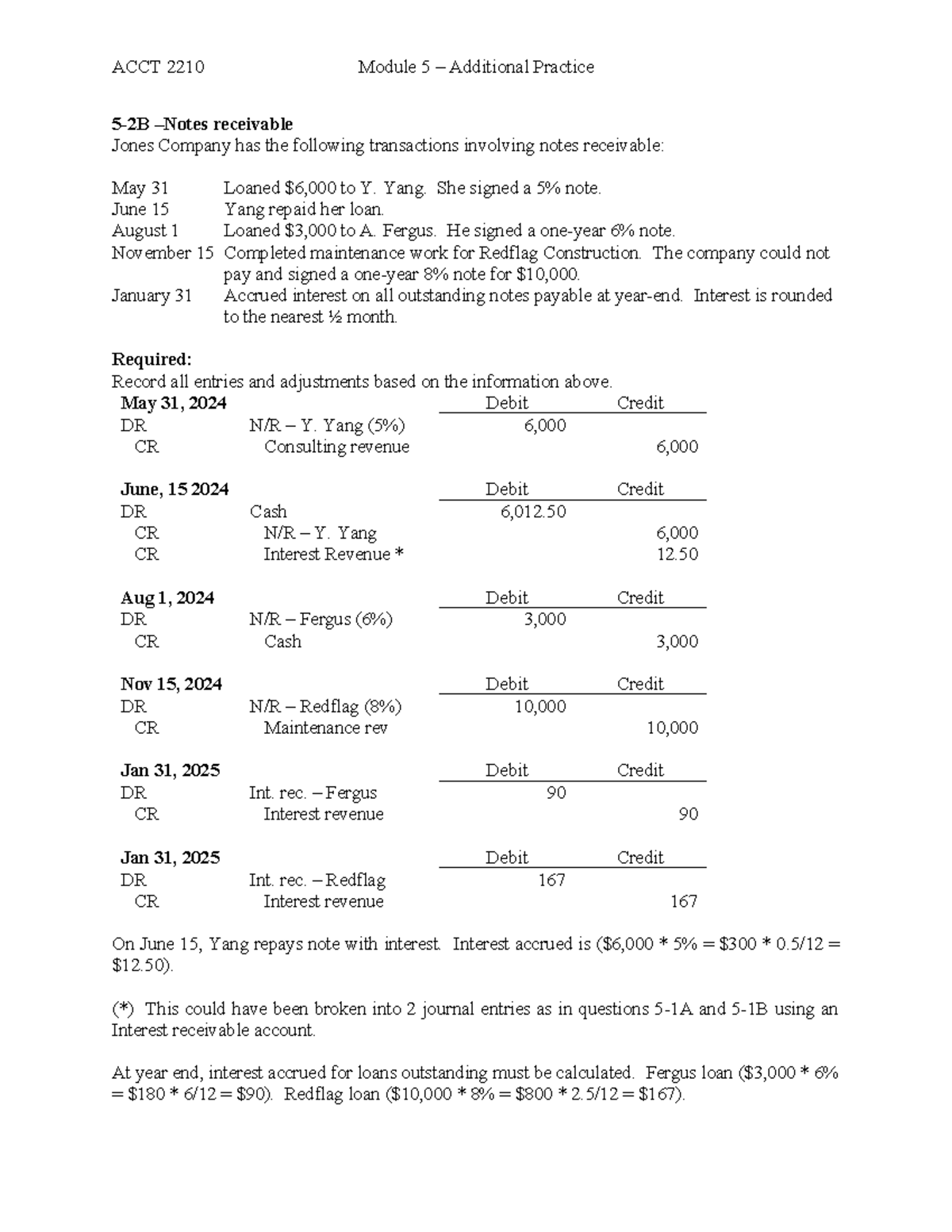 5-2B Solution - ACCT 2210 Module 5 – Additional Practice 5-2B –Notes ...