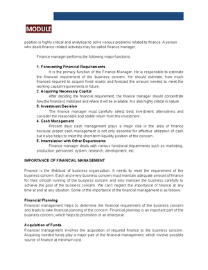 2 Module Financial Management - MODULE FINANCIAL MANAGEMENT In the ...