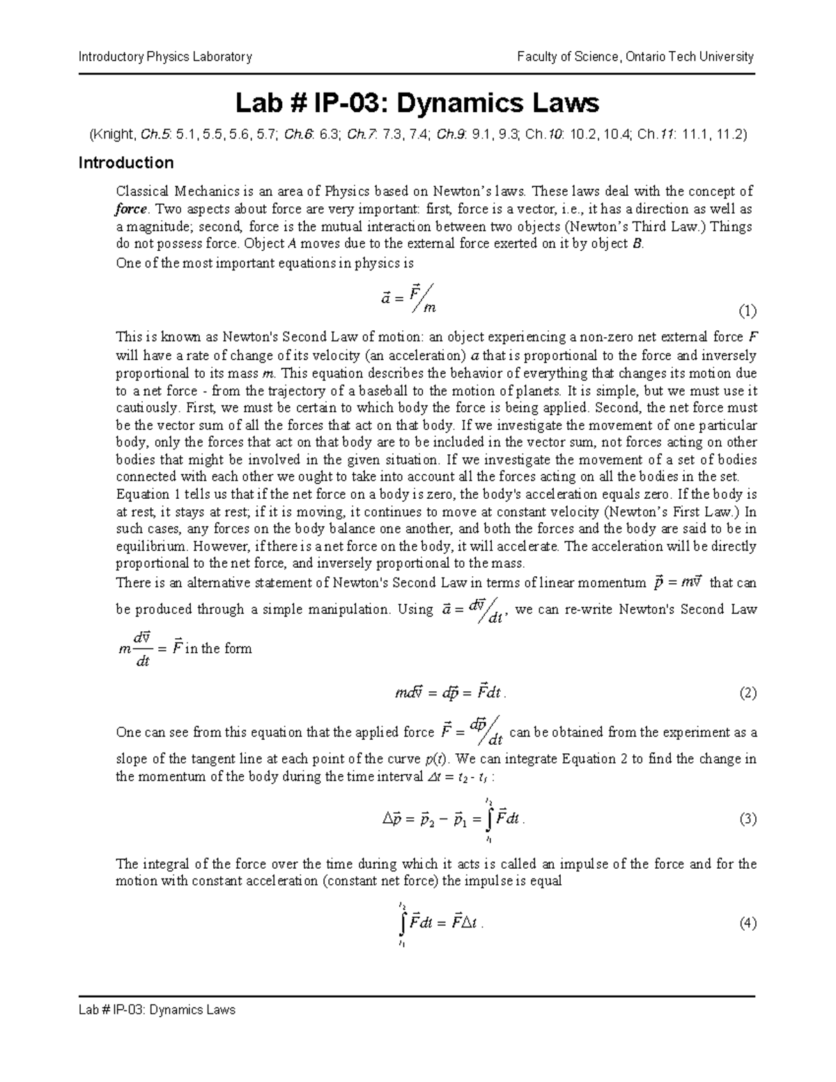 Dynamics lab (important) - Lab # IP-03: Dynamics Laws Lab # IP-03 ...