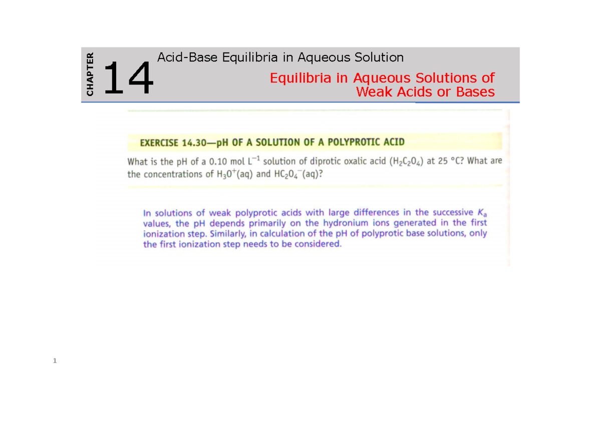 Workshop 22-9-22 chem1001 - ####### 1 CHAPTER 14 Acid-Base Equilibria ...