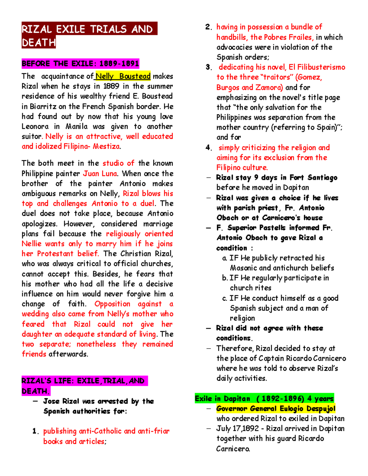 LIFE Works OF Rizal Finals - RIZAL EXILE TRIALS AND DEATH BEFORE THE ...