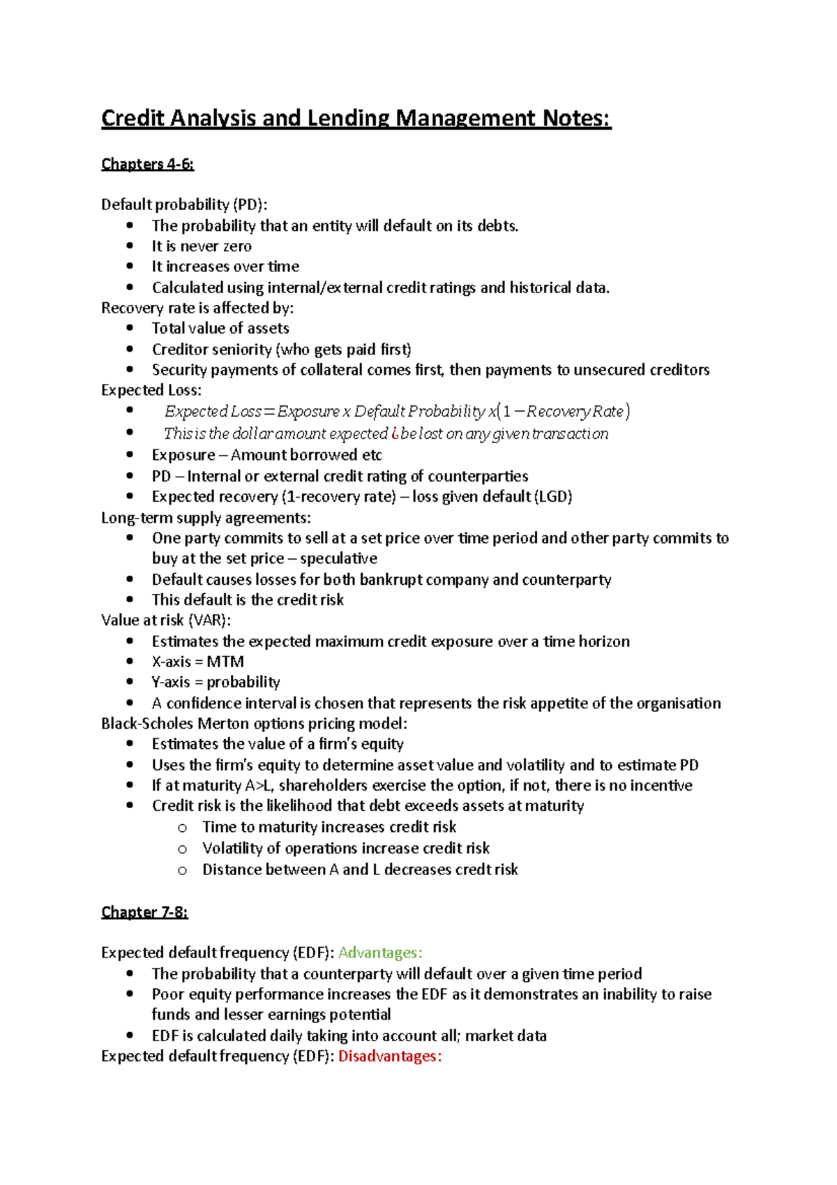 Credit Notesd Lending Management Notes - Credit Analysis and Lending ...