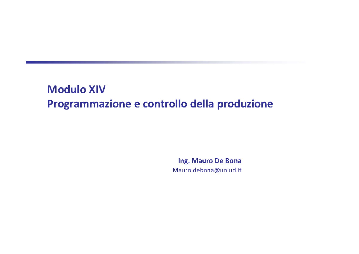 Modulo 14 Gestione della produzione - Warning: TT: undefined function: 32 Modulo XIV ...