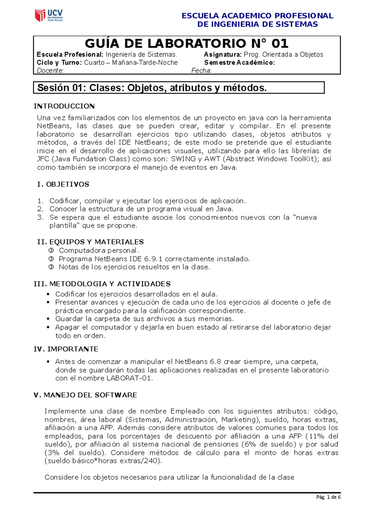 Guia de lab 01 - lab 1 resuelto - Sesión 01: Clases: Objetos, atributos y métodos. INTRODUCCION ...