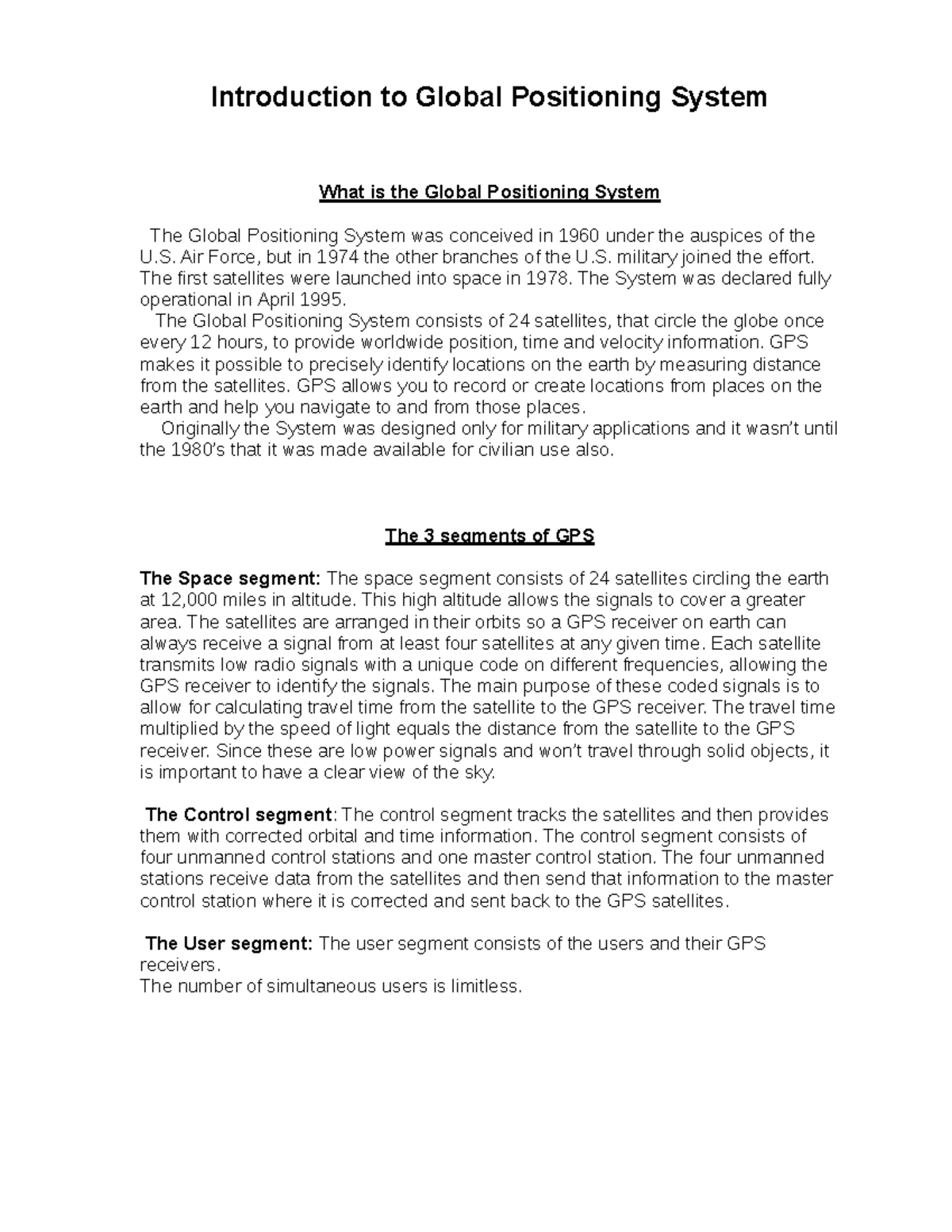 Basic idea of global positioning system (GPS) - Introduction to Global ...