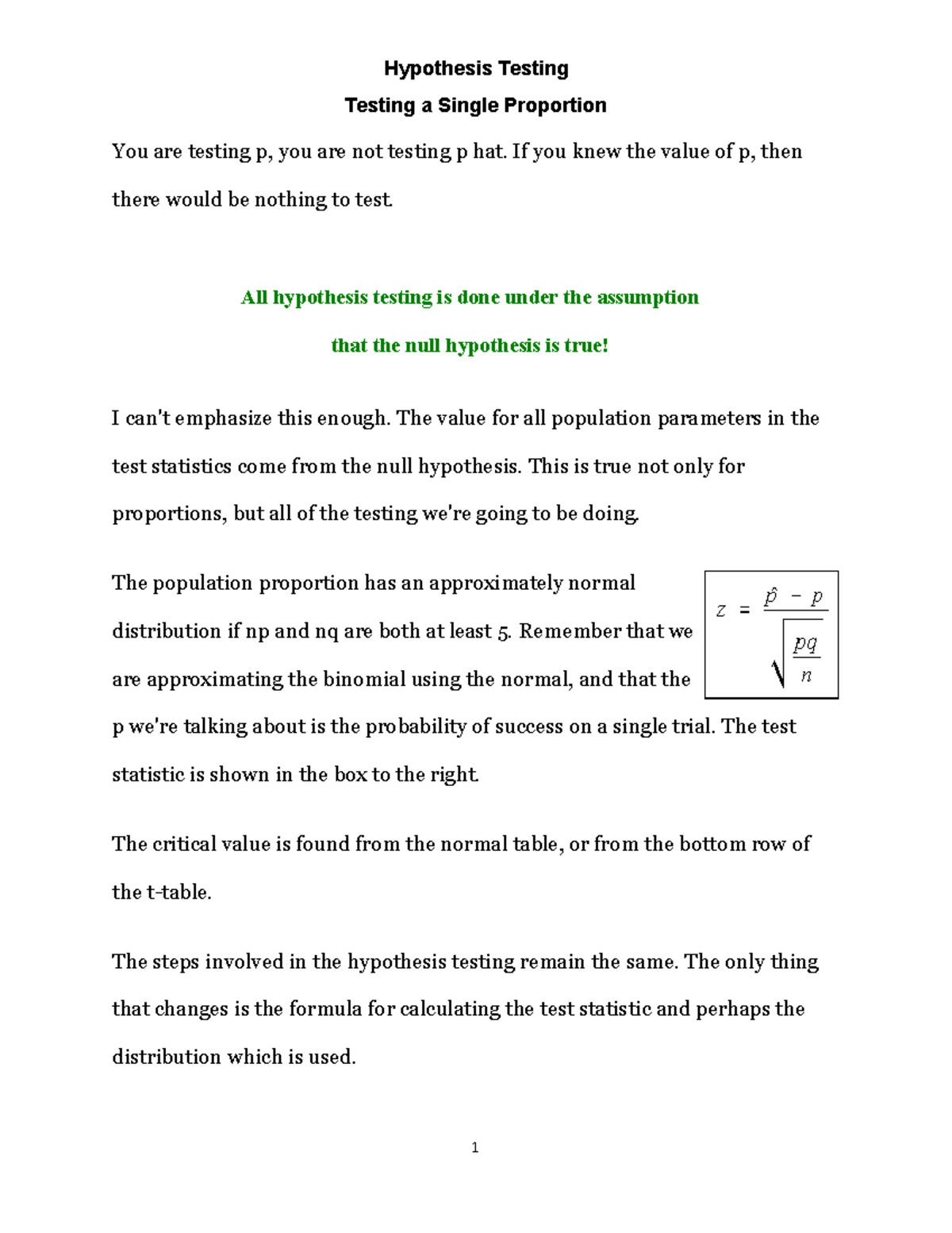 2021- Statistical Sciences - Testing a Single Proportion - Hypothesis ...