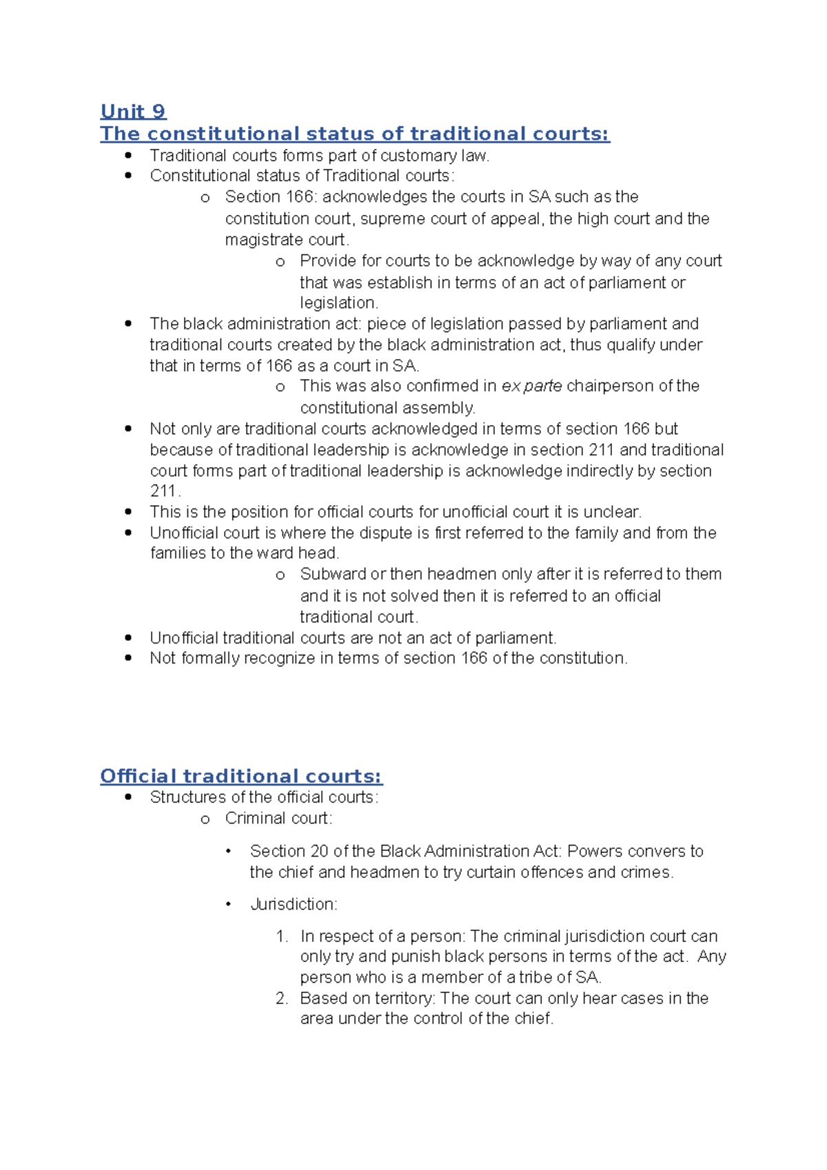 Legal Pluralism 9 en 10 - Unit 9 and 10. - Unit 9 The constitutional ...