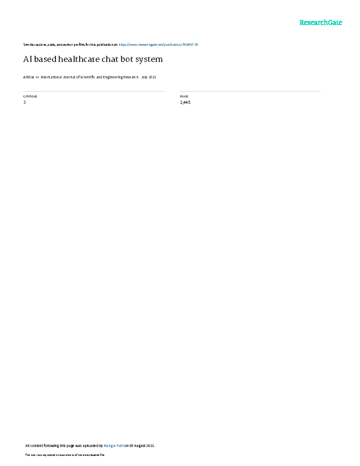 AI-based-healthcare-chat-bot-system July 2021 - See discussions, stats ...