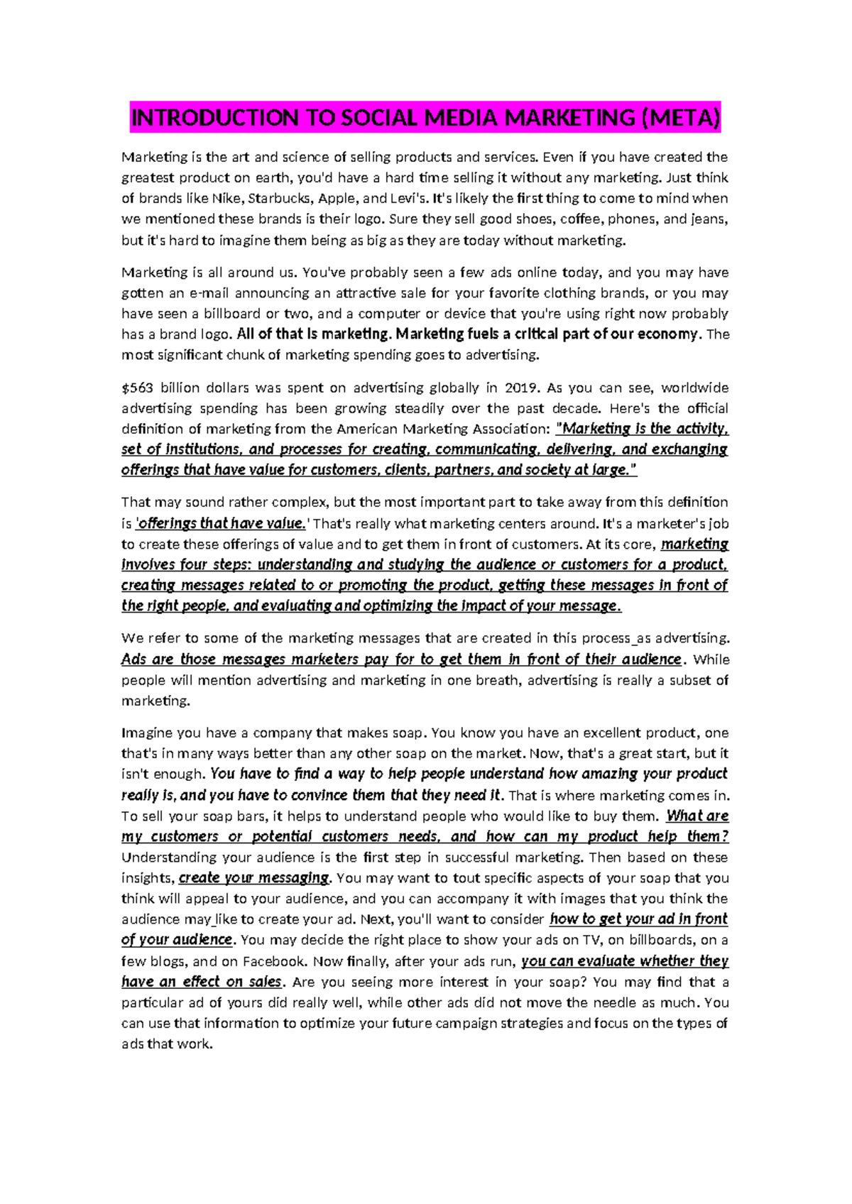 Introduction TO Social Media Marketing - INTRODUCTION TO SOCIAL MEDIA ...